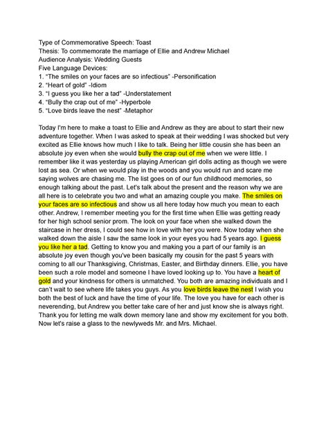 Commemorative Speech Manuscript Hannah Goodroad Type Of Commemorative Speech Toast Thesis