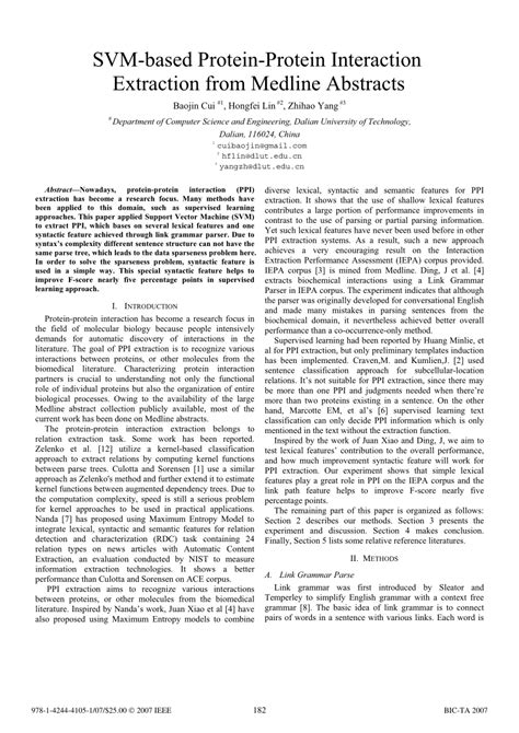 Pdf Svm Based Protein Protein Interaction Extraction From Medline