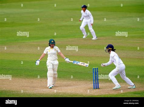 Australias Alyssa Healy Reacts After Being Caught By Englands Emma Lamb Off Of The Bowling Of