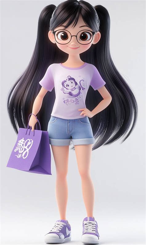 可愛的卡通中國人購物，色彩鮮艷