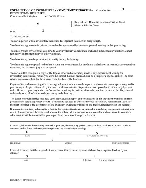 Download Instructions For Form Dc 493 Explanation Of Involuntary