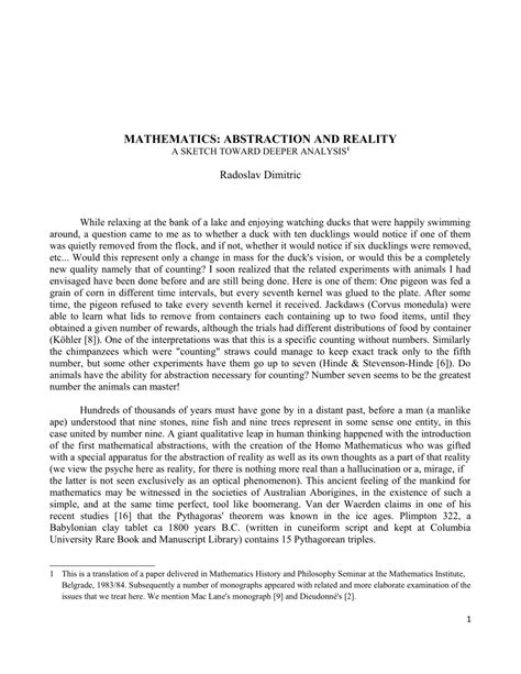 Pdf Mathematics Abstraction And Reality A Sketch Toward Deeper Analysis
