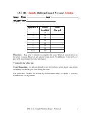 Cse Midterm Sample With Solutions Cse Sample Midterm Exam Version Solution Name