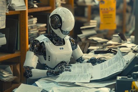 Robot Sorting And Analyzing Documents Stock Image Image Of Digital Storage 339844861