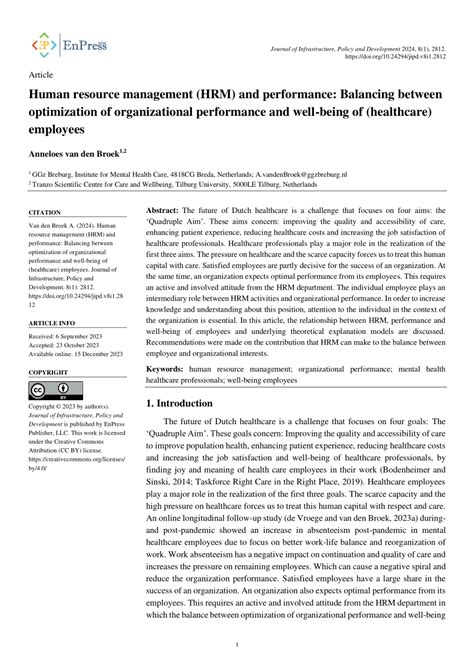 Pdf Human Resource Management Hrm And Performance Balancing Between Optimization Of