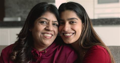 Close Up Portrait Indian Female Hugging Mature 50s Mother Stock Footage