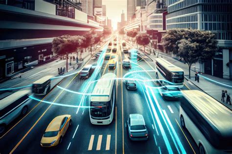 Autonomous Vehicle Weaving In And Out Of Traffic On Busy City Street Stock Illustration