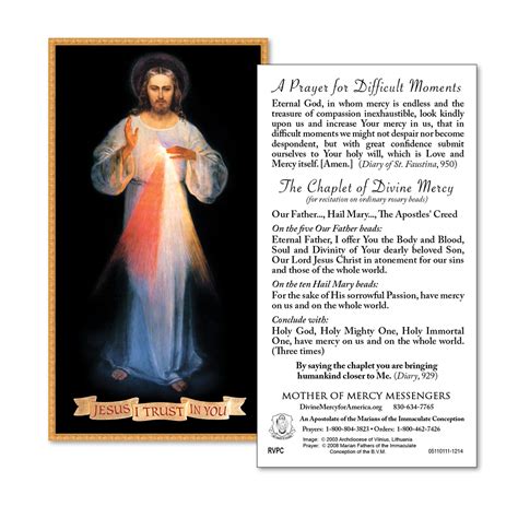 Chaplet Of Divine Mercy Prayer Card Universal Church