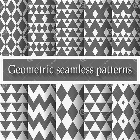Monochrome Geometric Seamless Patterns Set Stock Vector Illustration Of Collection Vector