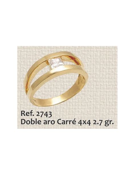 ANILLO DE COMPROMISO DOBLE ARO CARRÉ 4X4 DE ORO DE 18K