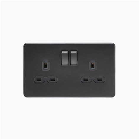 Screwless 13A 2G DP Switched Socket Matt Black With Black Insert Evolution Electronics