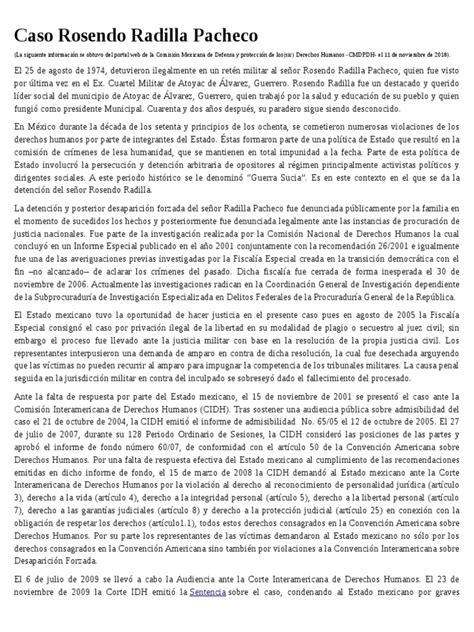 Caso Rosendo Radilla Pacheco Pdf México Derechos Humanos