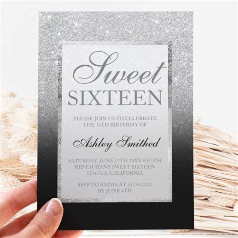 Sweet 16 Silver Glitter Ombre 16th Birthday Invitation Zazzle Artofit