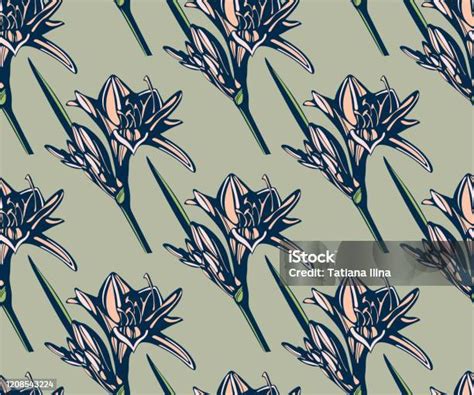 백합 꽃과 원활한 꽃 패턴 손으로 그린 잉크 일러스트 벡터 패턴입니다 섬유 천 벽지 스크랩북 인쇄 0명에 대한 스톡 벡터 아트 및 기타 이미지 Istock