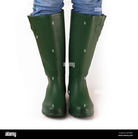 Woman Wearing Wellington Boots On White Background Frontal View Feet
