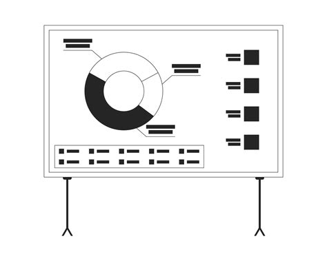 Segmented Pie Chart On Presentation Board Black And White 2D Line
