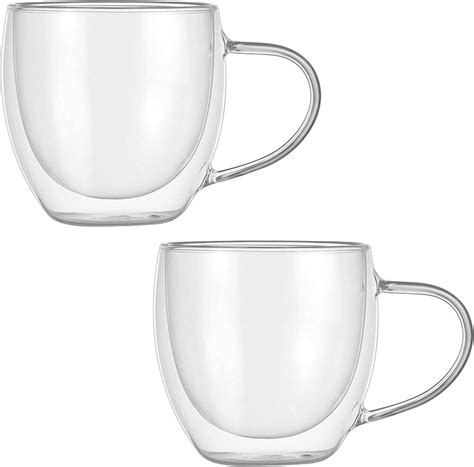 2pcs Double Wall Glass Coffee Mugs With Handle Insulated Coffee Glass