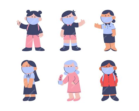 Vector De Ilustración Aislado Conjunto De Niños Que Usan Máscaras