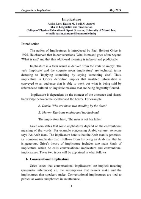Pdf Pragmatics Implicature
