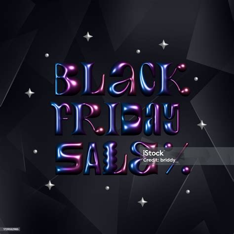 블랙 프라이데이 세일 배경 사실적인 3d 레터링 Chrome 텍스트와 별이 있는 벡터 레이블입니다 전단지 배너 카드 및 포스터를