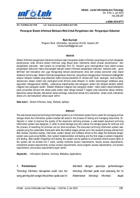 Pdf Penerapan Sistem Informasi Berbasis Web Untuk Pengelolaan Dan