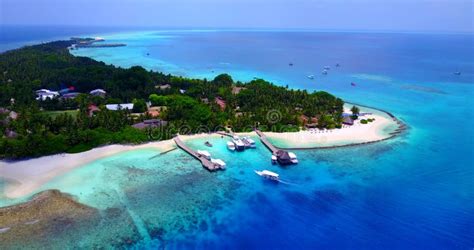 Daytime Aerial Tourism Shot Of A Sandy White Paradise Beach And Blue Water Background In Hi Res
