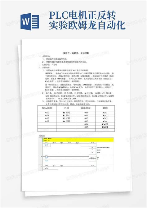 Plc电机正反转实验 欧姆龙 自动化word模板下载 编号qmzanbrp 熊猫办公