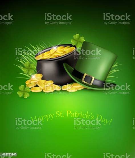 St Patricks Day 배경 클로버 잎 녹색 모자 St Patricks Day에 대한 스톡 벡터 아트 및 기타 이미지