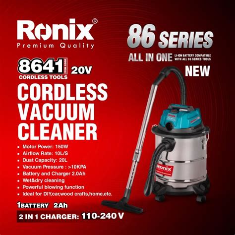 Ronix 8641 Cordless Dc Vacuum Cleaner Dc 20v 150w 20l Airflow Rate 10l