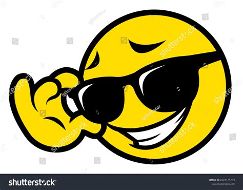 Cute Smiling Emoticon Wearing Black Sunglasses เวกเตอร์สต็อก ปลอดค่า