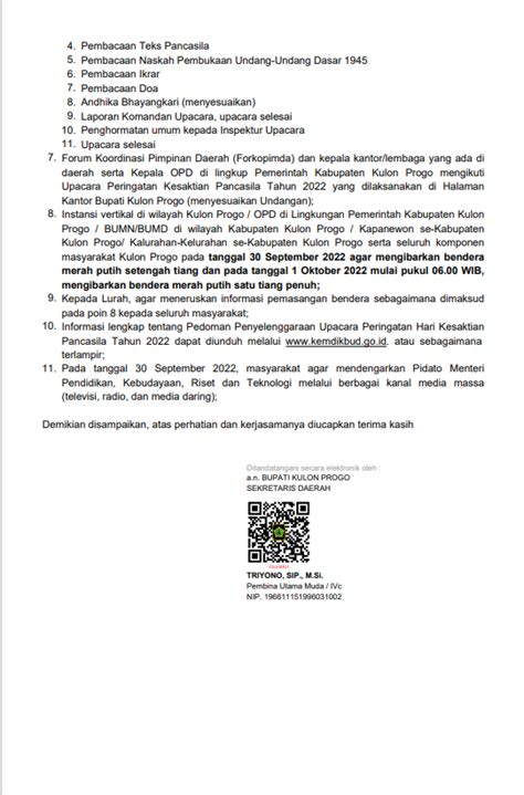 Surat Edaran Tentang Penyelenggaraan Peringatan Hari Kesaktian