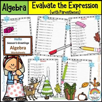 Algebra Evaluate Expression With Parentheses Worksheet Math Problems