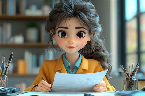 3d Cartoon Teacher Grading Papers Diligent Stock Illustration