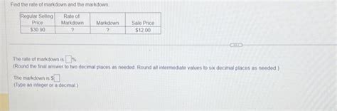 Solved Find The Rate Of Markdown And The Markdown The Rate