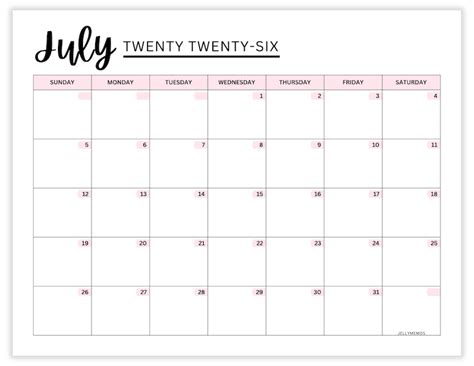 Pink Calendar Printable Templates For 2026 Jellymemos