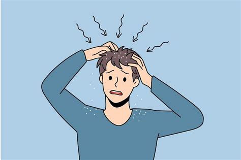 Itchy Head And Dandruff Concept Stressed Irritated Man Standing And