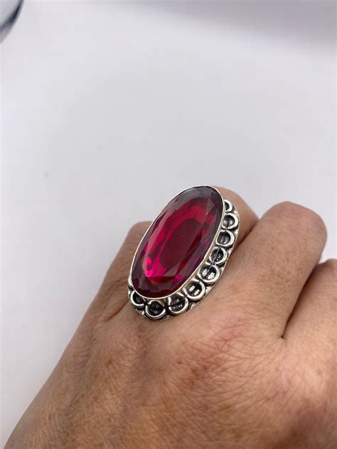 Vintage Red Ruby Glass Ring Antique Art Glass Statement Cocktail Etsy