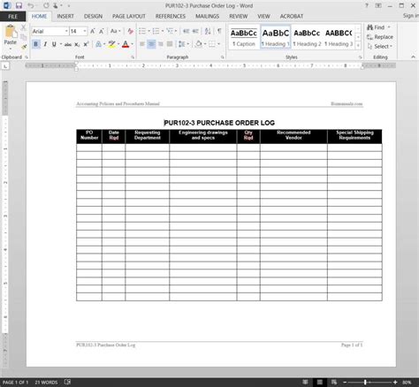 Procurement Log Template