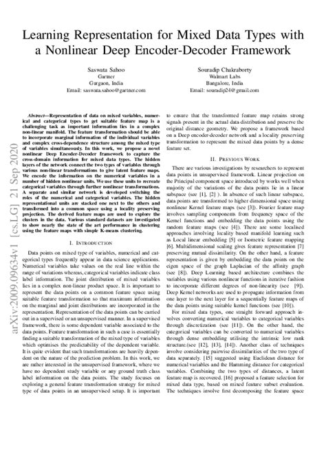 Pdf Learning Representation For Mixed Data Types With A Nonlinear