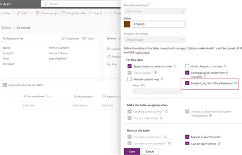 테이블에 대한 데이터 보존 정책 설정 power apps microsoft learn