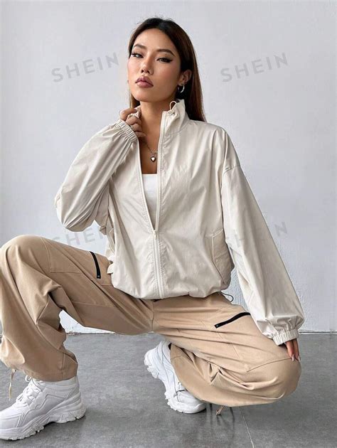 Shein Ezwear Zip Up Drop Shoulder Jacket Shein Usa