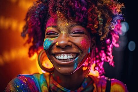 Premium AI Image African Woman Colorful Portrait Positive Mindset