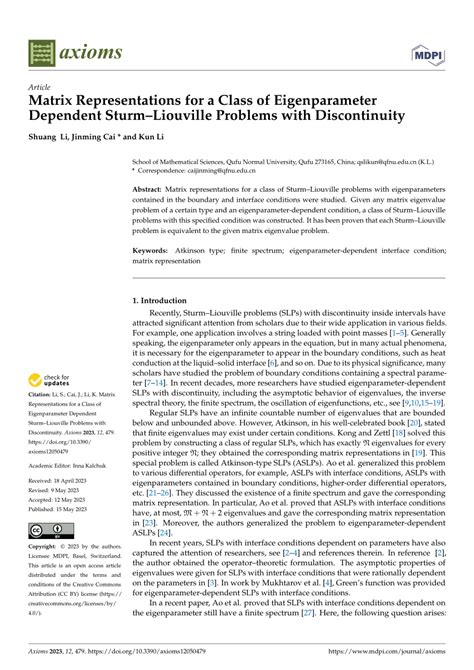 Pdf Matrix Representations For A Class Of Eigenparameter Dependent Sturmliouville Problems