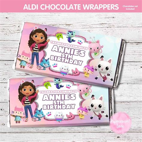 Personalised Gabbys Dollhouse Party Chocolate Aldi Wrappers Birthday Party Favour Candy Bar