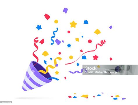 파티 포퍼 색종이로 축제 포퍼를 폭발 새해 생일 및 휴일을 축하하는 요소 축하 장식 디자인 이모티콘에 대한 플래퍼 플랫