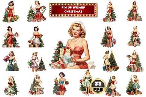 Pin Up Women Christmas Clipart Sexy Pin Up Girls PNG Pretty Girl Xmas Clipart Xmas Girl With