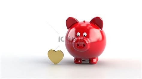 金币和存钱罐装饰着红心人物吉祥物 3D 渲染在白色背景上背景图片免费下载 海报banner 高清大图 千库网 图片编号6921033