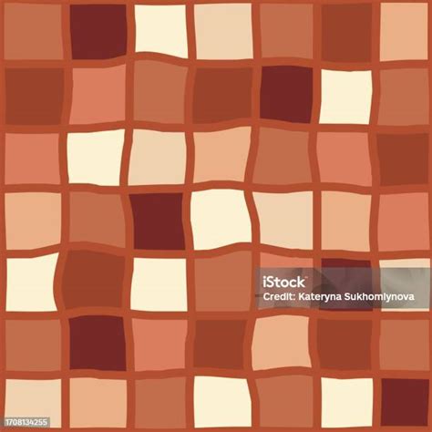 갈색과 베이지색 사각형의 음영으로 채워진 손으로 그린 그리드가 있는 매끄러운 벡터 패턴입니다 서양 장기판 0명에 대한 스톡 벡터 아트 및 기타 이미지 Istock
