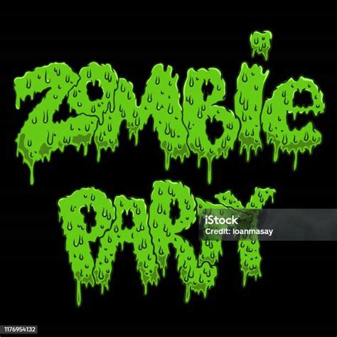 좀비 파티 점액 스타일의 글자 문구입니다 할로윈 테마입니다 포스터 카드 배너 기호에 대한 디자인 요소 벡터 일러스트레이션 0명에 대한 스톡 벡터 아트 및 기타 이미지
