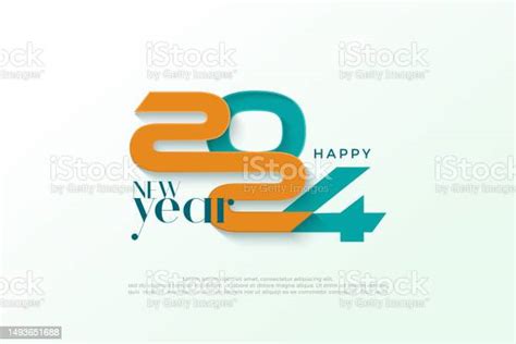 현대적인 2024 숫자 디자인 굵은 글꼴과 균형 잡힌 색상으로 2024년 새해 복 많이 받으세요 축하를 위한 프리미엄 벡터